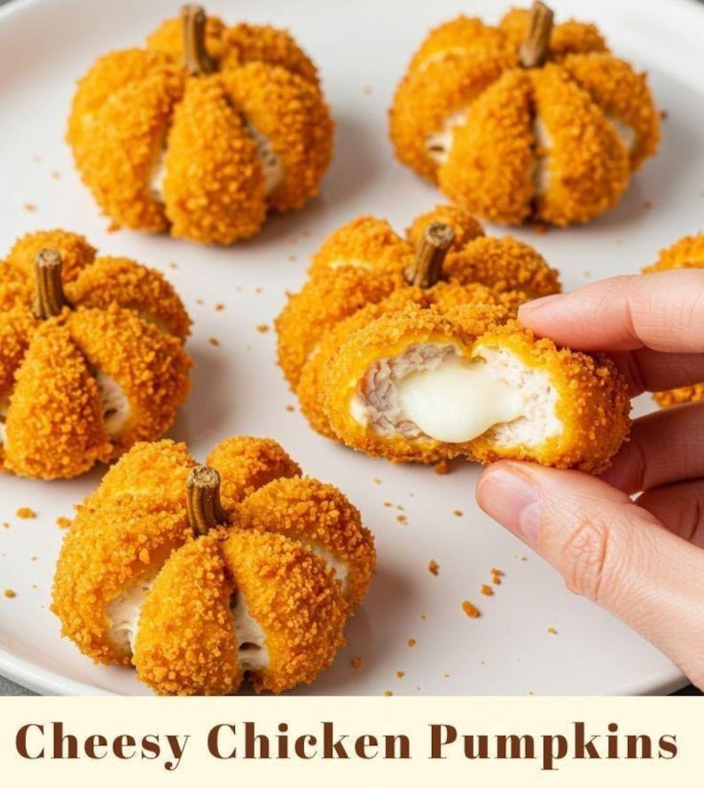 EASY RECIPE for Cheesy Chicken Pumpkins Recipe | Halloween Appetizer ...