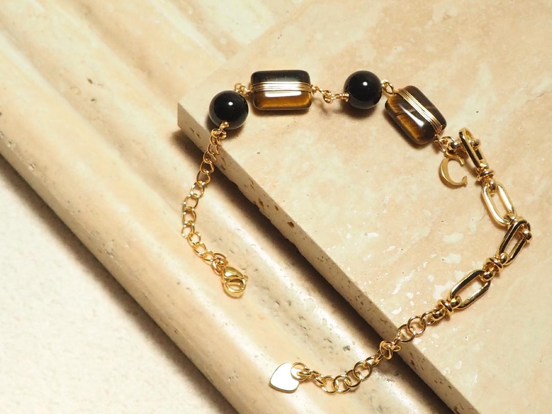 Personalized 18k Gold Initial & Birthstone Bracelet – Obsidian Tiger’s ...
