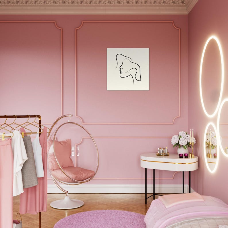 Minimalist Modern Abstract Face Profile Framed Canvas Art | Mid-century ...