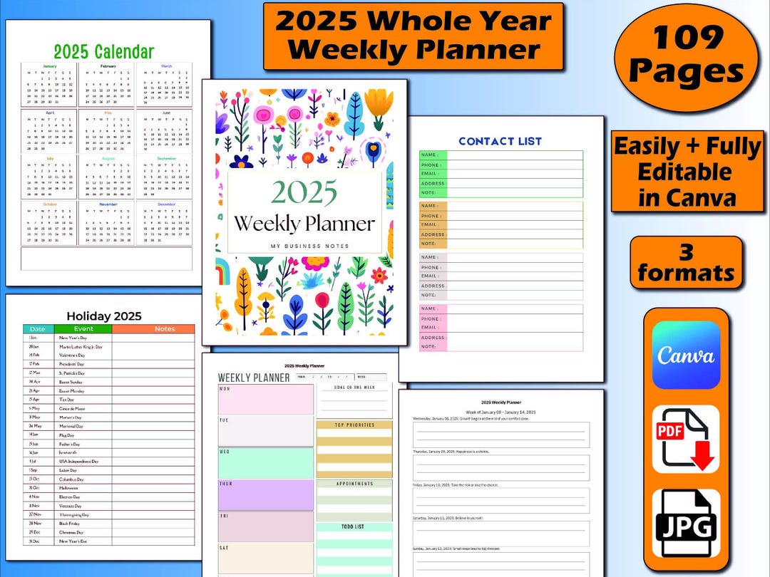 Weekly Planner 2025, Motivational Planner, Digital Download, Printable ...