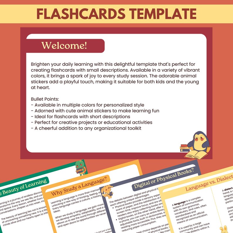 Flashcard Template Notes Editable Cute Template - Etsy Australia