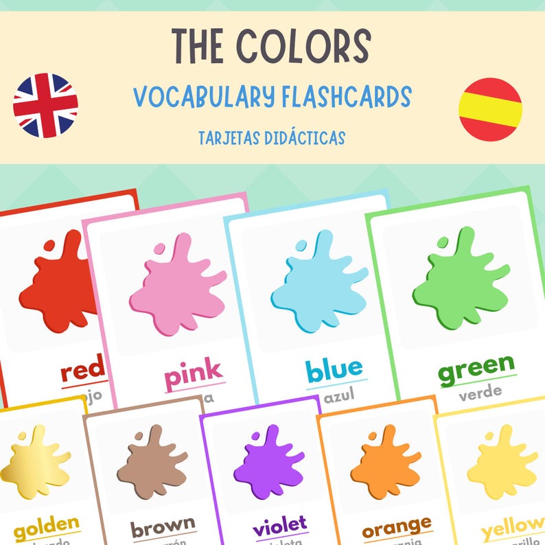 English Flashcards for Kids, 25 Color Vocabulary Cards, Montessori ...