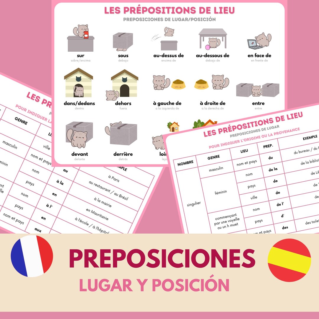 French Worksheet With Prepositions, Grammar Flashcards - Etsy