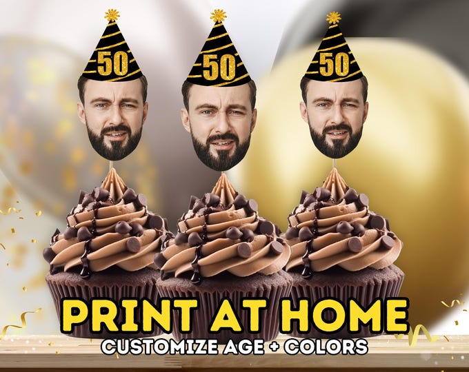 Printable Custom Head Birthday Cupcake Toppers, Custom Face Party ...