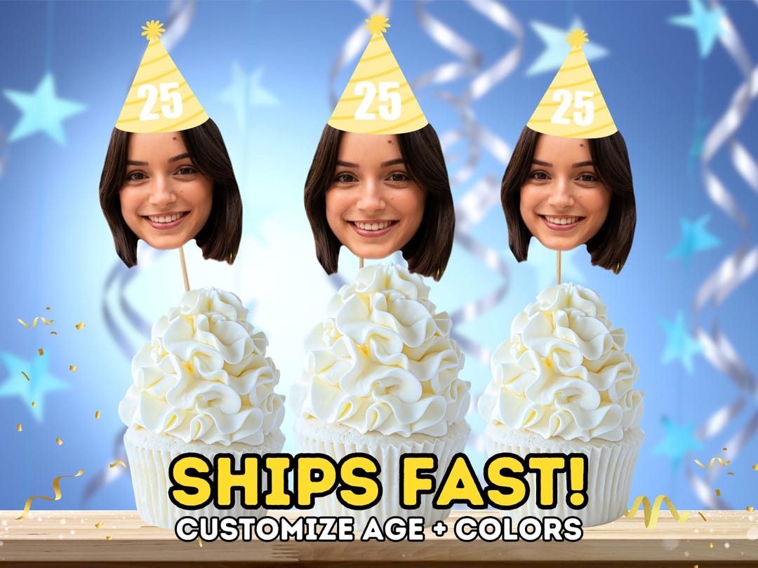 Custom Head Birthday Cupcake Toppers, Custom Face Party Cupcake Toppers ...