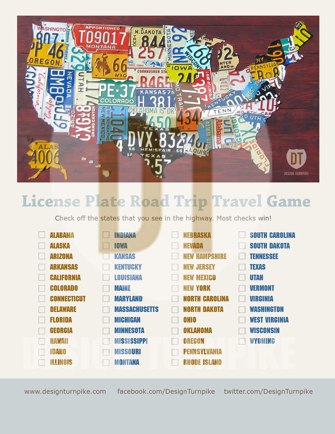License Plate Map Travel Game - Digital Print - Etsy