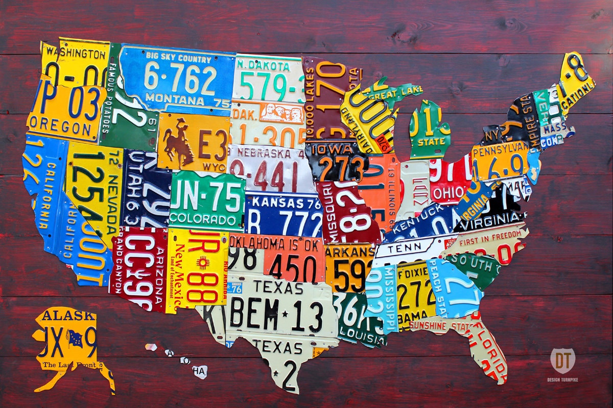 License Plate Map of the United States Art - Large Size 48" X 32" USA ...