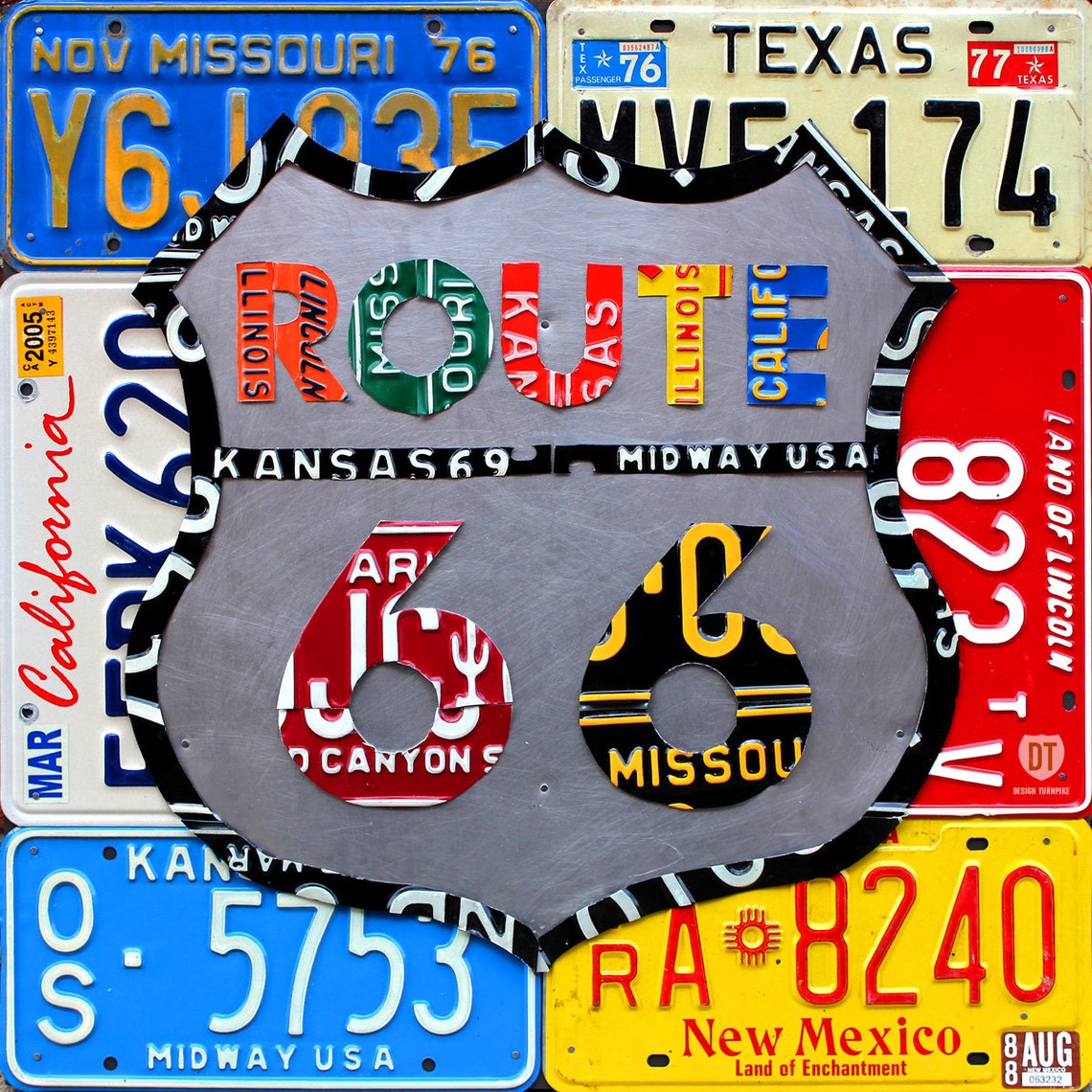 Route 66 Road Sign License Plate Artwork Handmade Original - Etsy