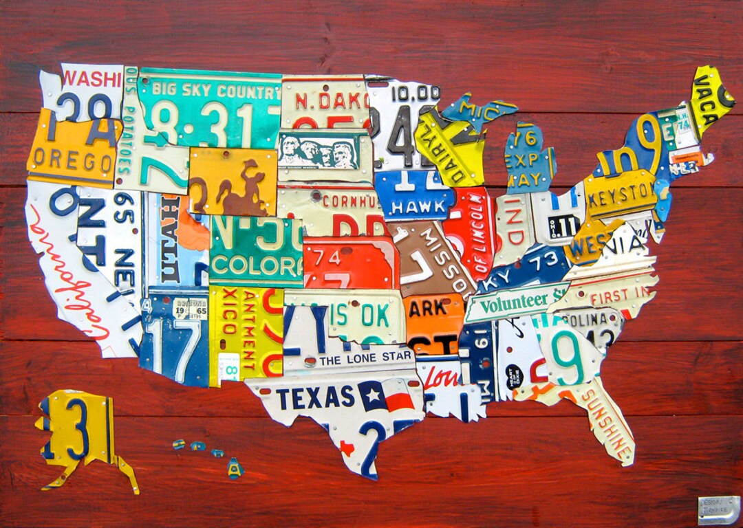 License Plate Map of the United States - Medium Size 36" X 24" USA - Etsy