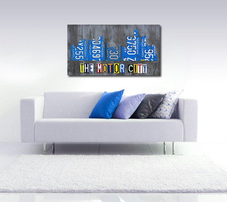 Detroit City Skyline License Plate Art 33 X 18 - Etsy