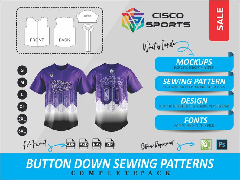 Baseball Uniform Button-down Sewing Pattern PDF | DIY Sportswear ...