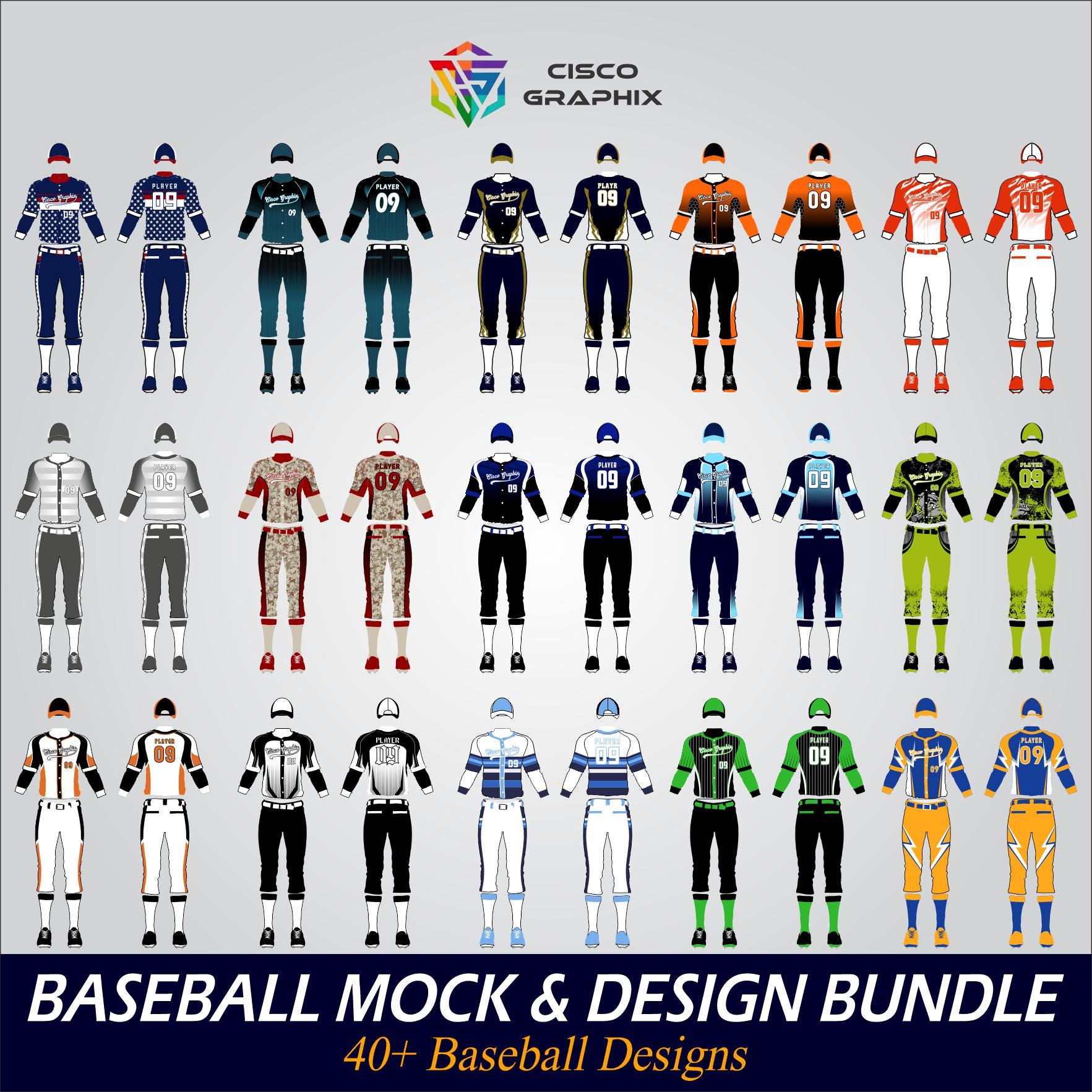 Baseball Mockup & Design Bundle | 40+ Vector Jersey Templates | Uniform ...