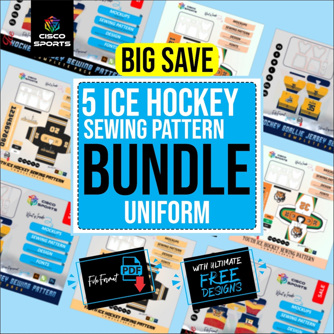 Ice Hockey Uniform Sewing Pattern Bundle: 5 Jersey Designs (PDF Pattern ...