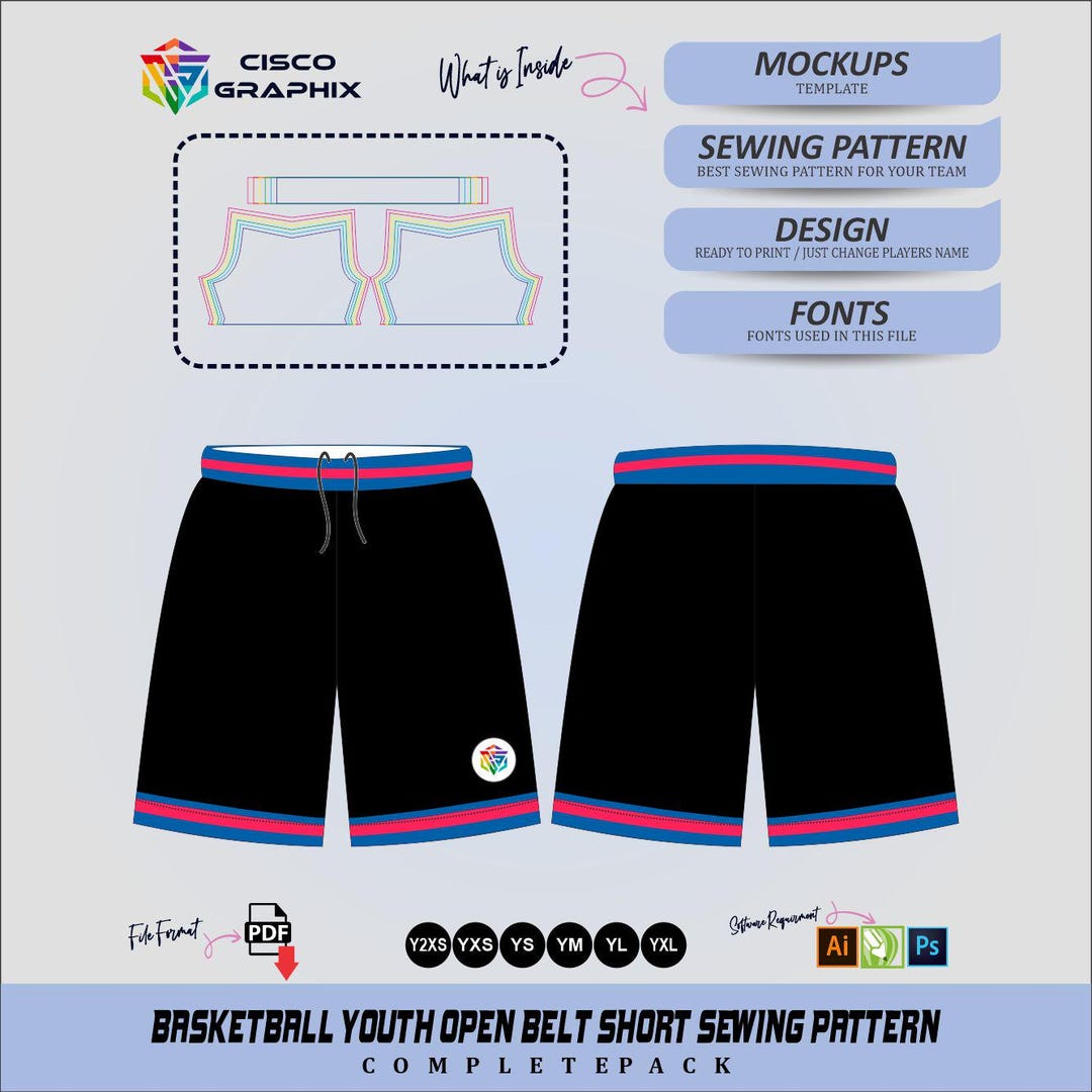 Basketball Youth Open Belt Short Sewing Pattern PDF | Sports Shorts ...