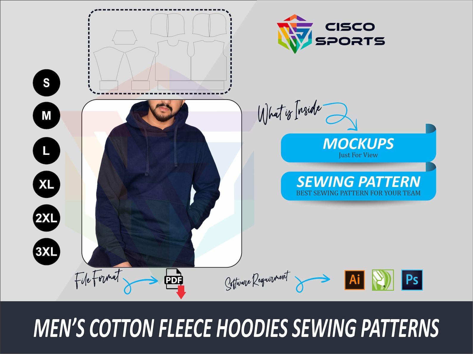 Patrón de costura de sudadera con capucha para hombre en PDF • Polar de ...