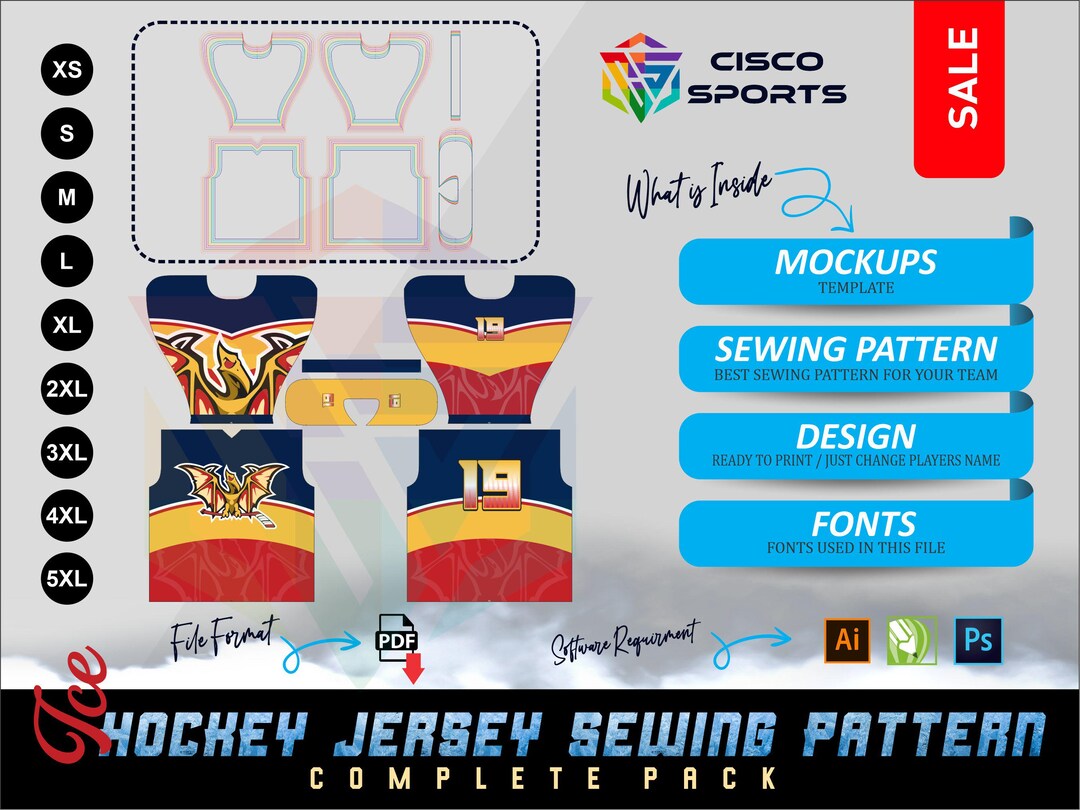 Ice Hockey Jersey Sewing Pattern PDF: Sports Uniform Template (XS-5XL ...