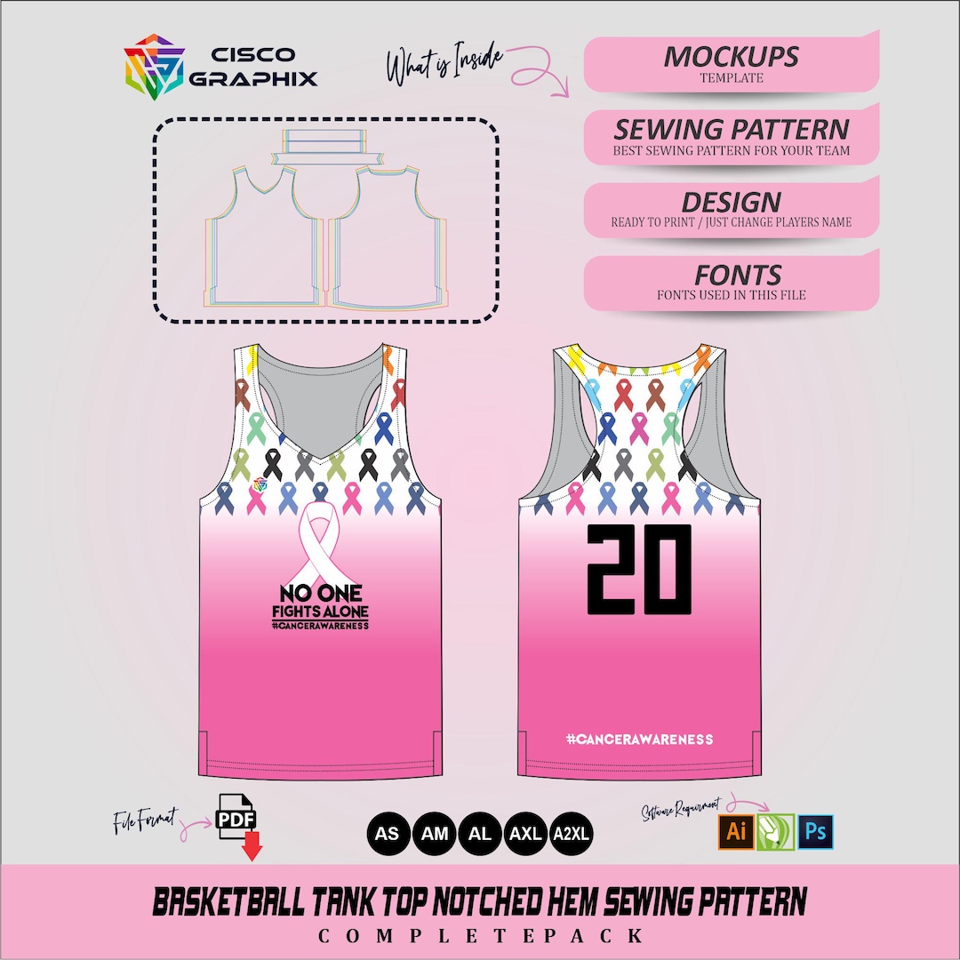 Basketball Tank Top Notched Hem Sewing Pattern PDF | Sports Jersey ...