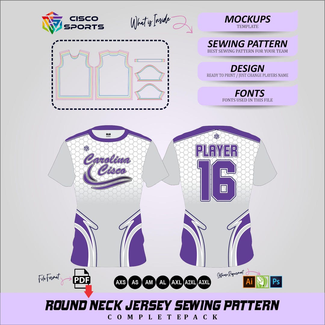 Softball Jersey Sewing Pattern Round Neck Sports Shirt Template Mockup ...