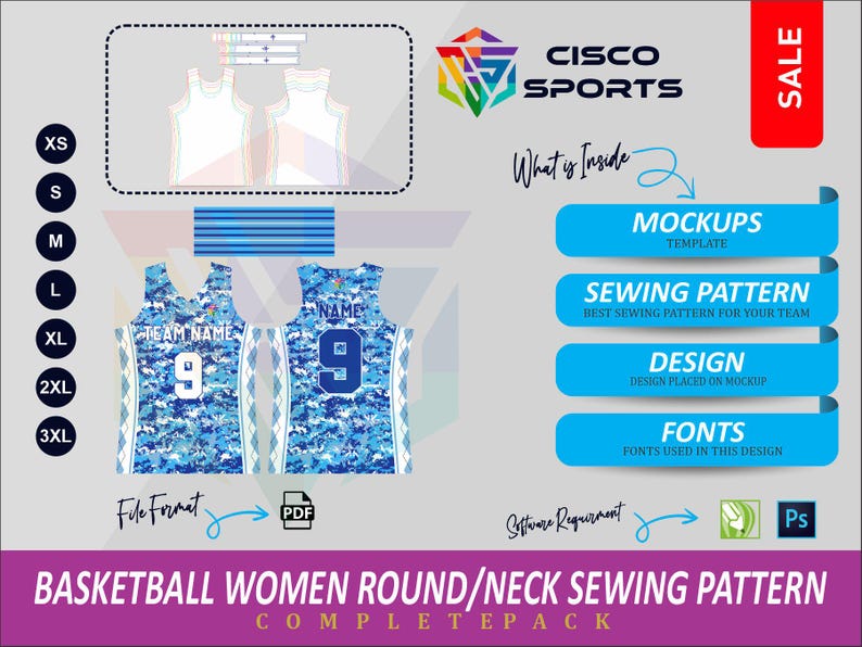 Basketball Jersey Sewing Pattern – Women Round Neck Uniform PDF – XS to ...