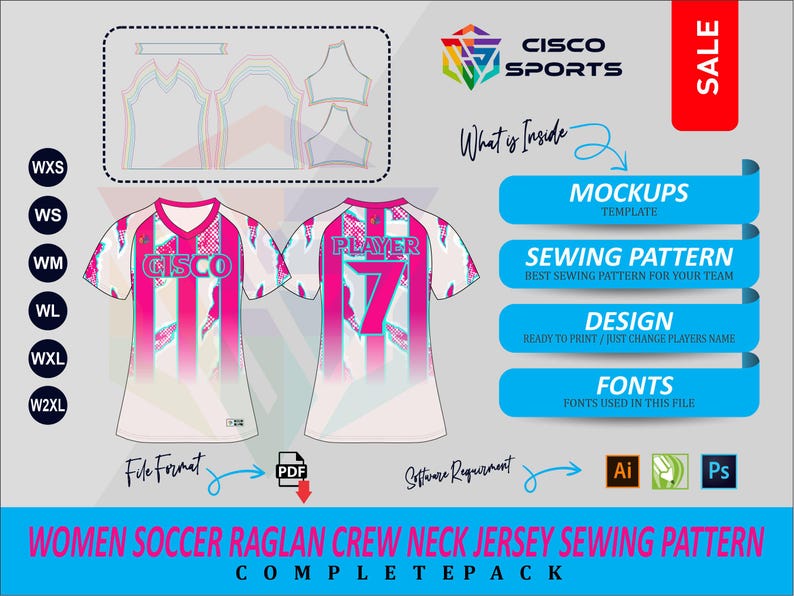 Women's Soccer Jersey Sewing Pattern: Raglan Crew Neck - WXS-W2XL (PDF ...