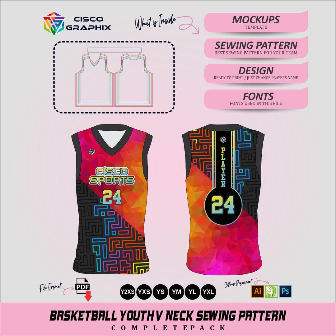 Basketball Youth V Neck Jersey Sewing Pattern PDF | Sports Uniform ...