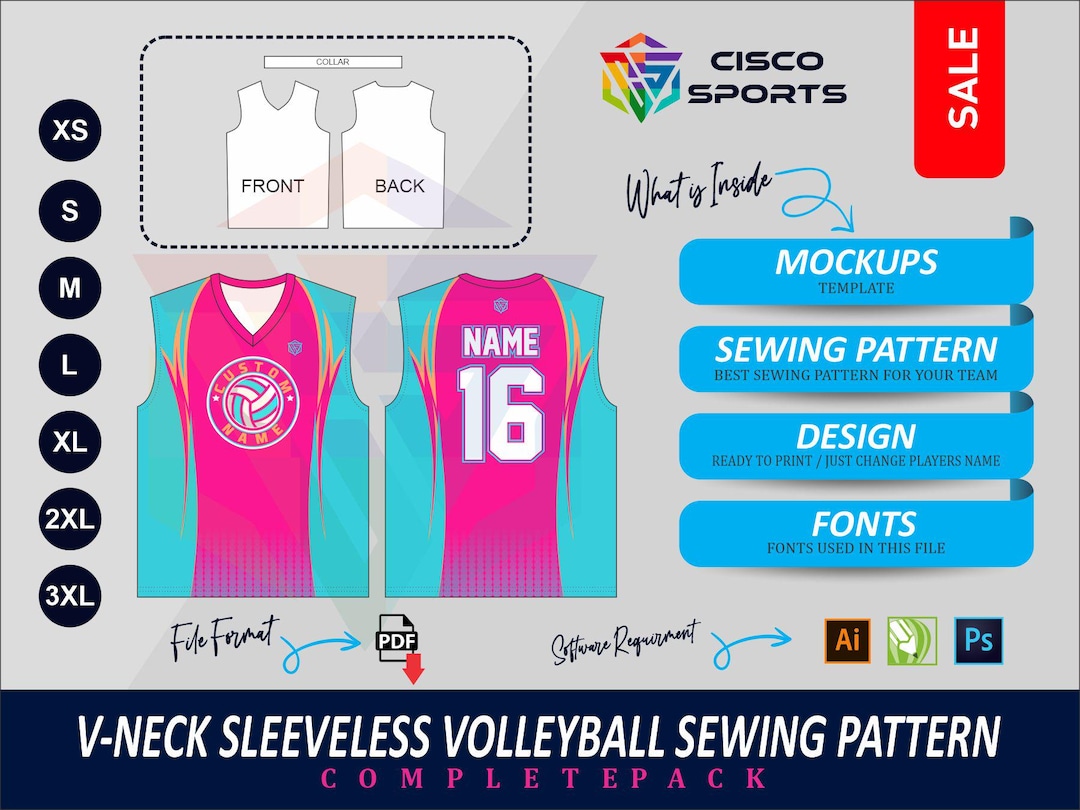 V-neck Volleyball Jersey Sewing Pattern | Sleeveless Sportswear ...