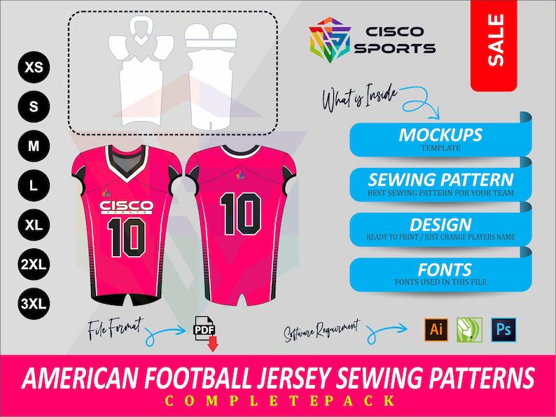 American Football Jersey Sewing Pattern: Sublimation Design + Mockup ...