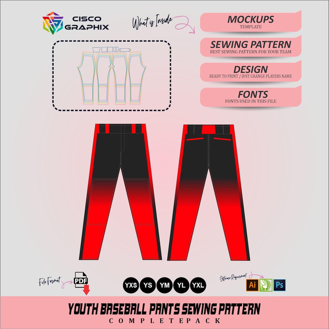 Youth Baseball Pants Sewing Pattern PDF | Kids Sports Uniform Template ...