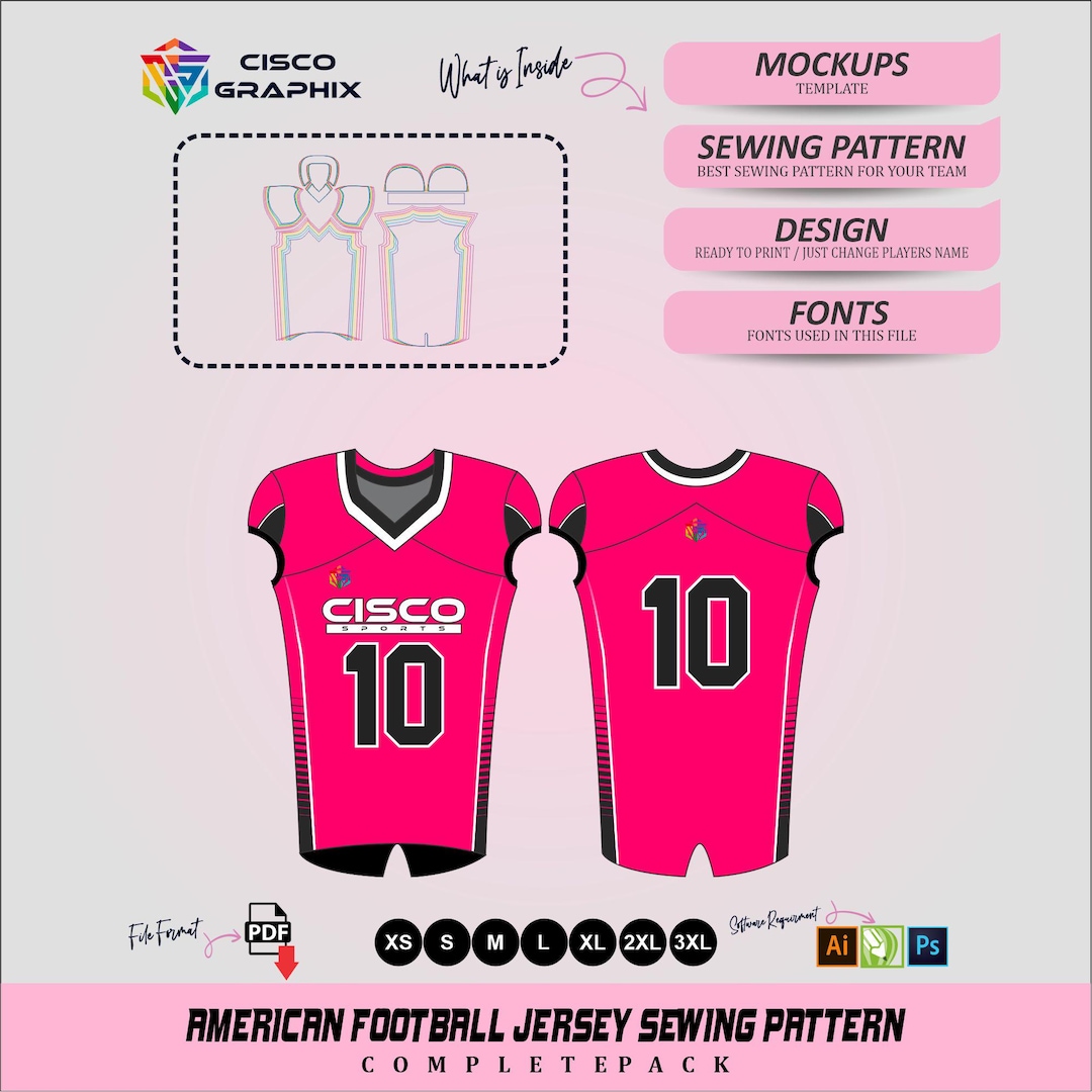 American Football Jersey Sewing Pattern • PDF Mockup & Sublimation ...