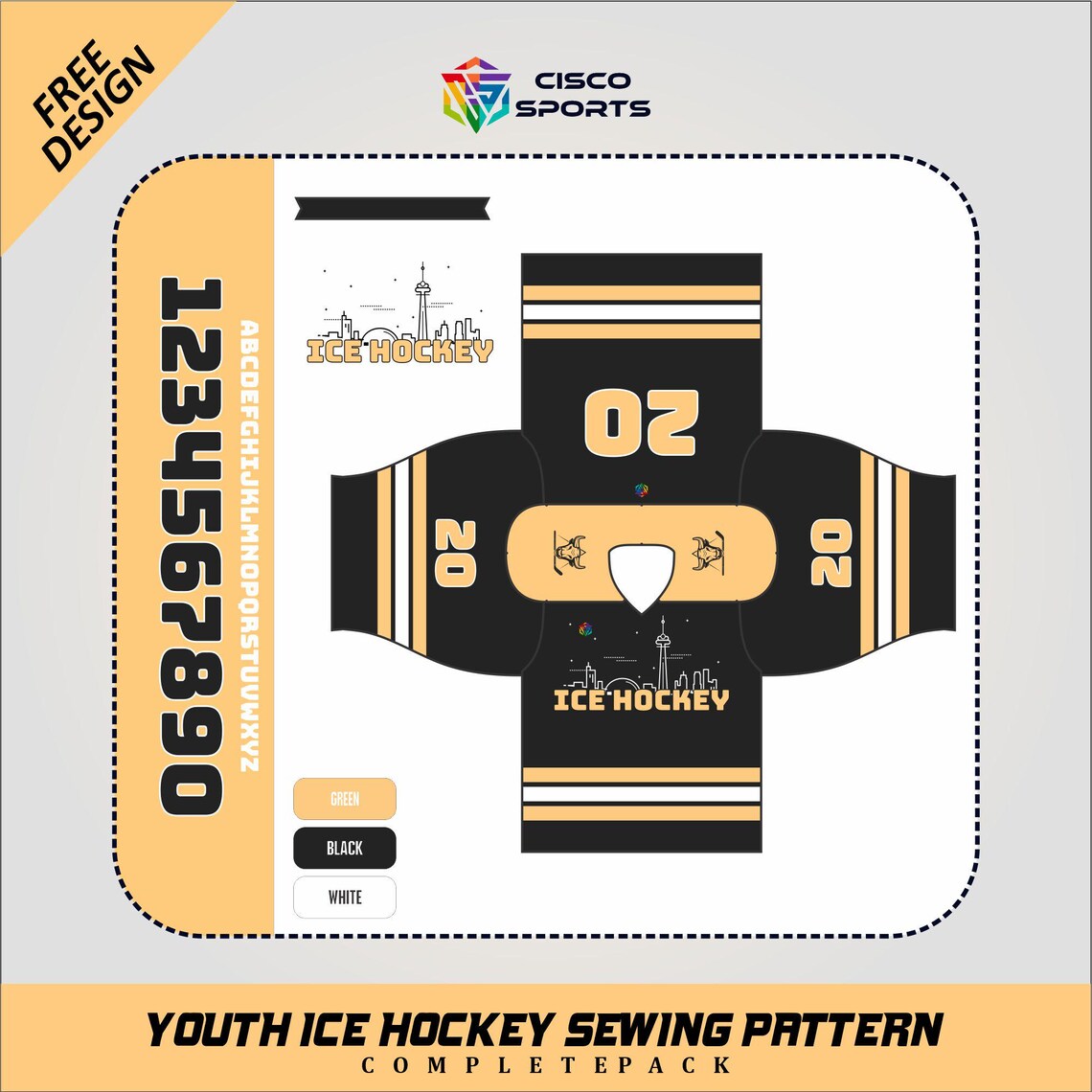 Youth Ice Hockey Jersey Sewing Pattern | Sports Team Uniform Template ...