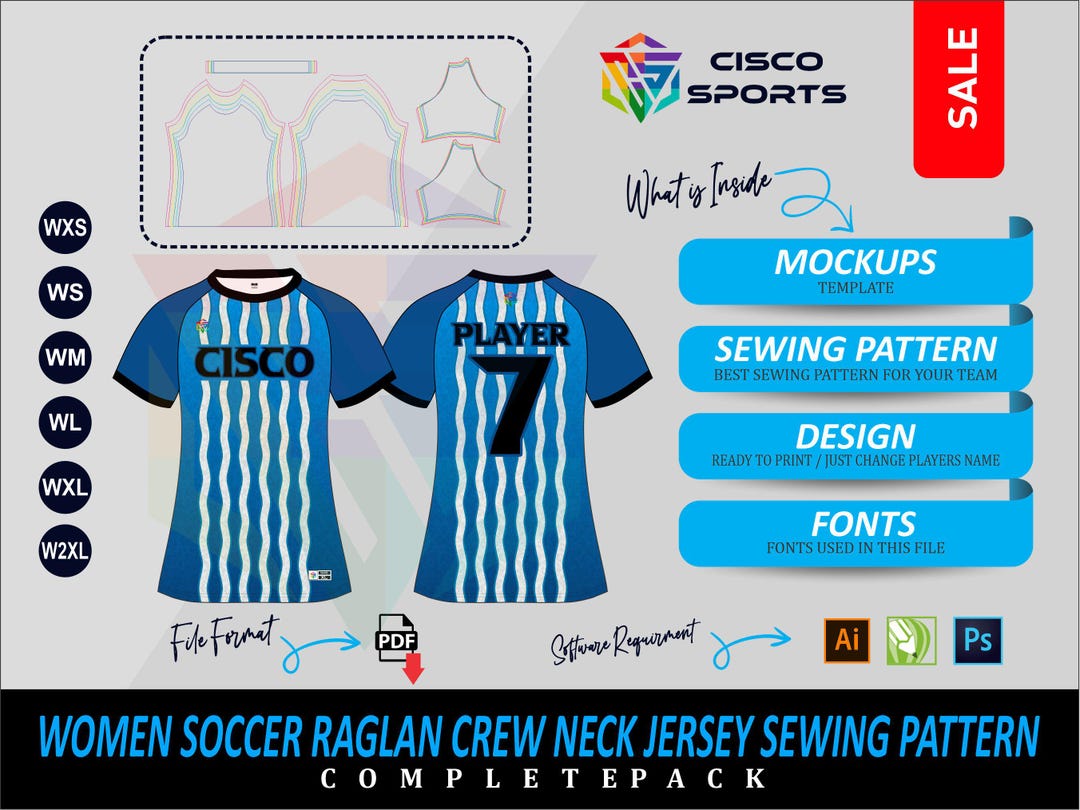 Women's Soccer Jersey Sewing Pattern: Raglan Crew Neck (PDF Digital ...