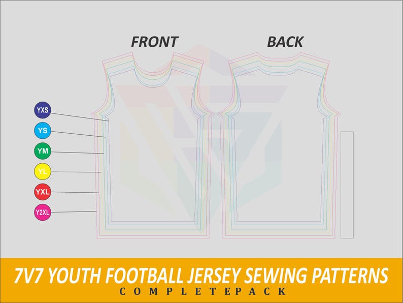 Youth Football Jersey Sewing Pattern, Sports Uniform Template (PDF, YXS ...