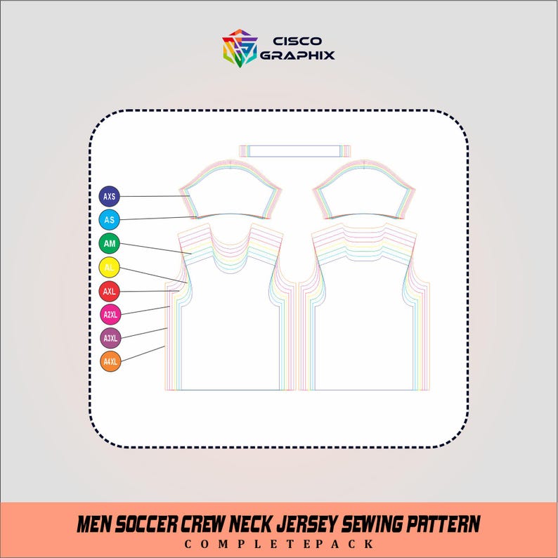 Men's Soccer Jersey Sewing Pattern PDF: Crew Neck Sports Shirt (XS–4XL ...