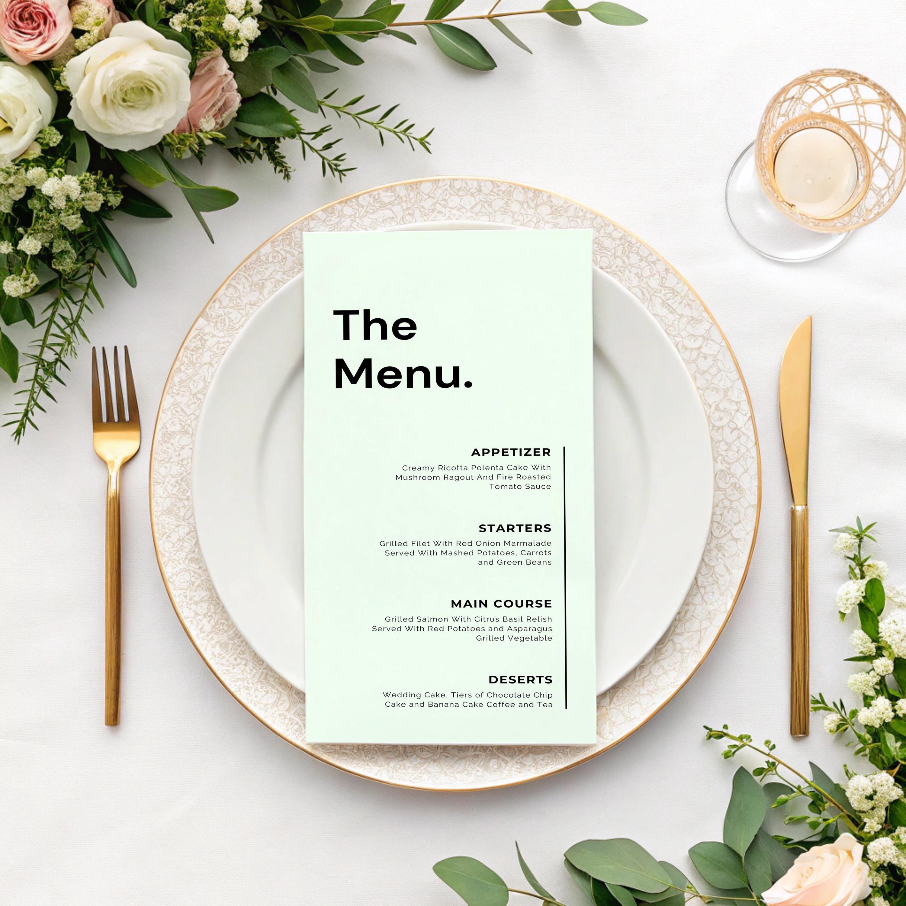 Modern Minimalist Menu Template | Wedding Menu Card | Printable Dinner ...