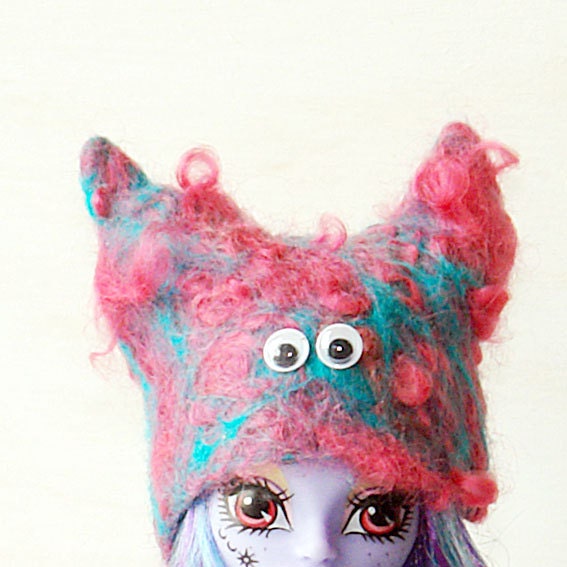 Monster Doll Wool Hat Felt Hat for Dolls Handmade Teal Pink - Etsy