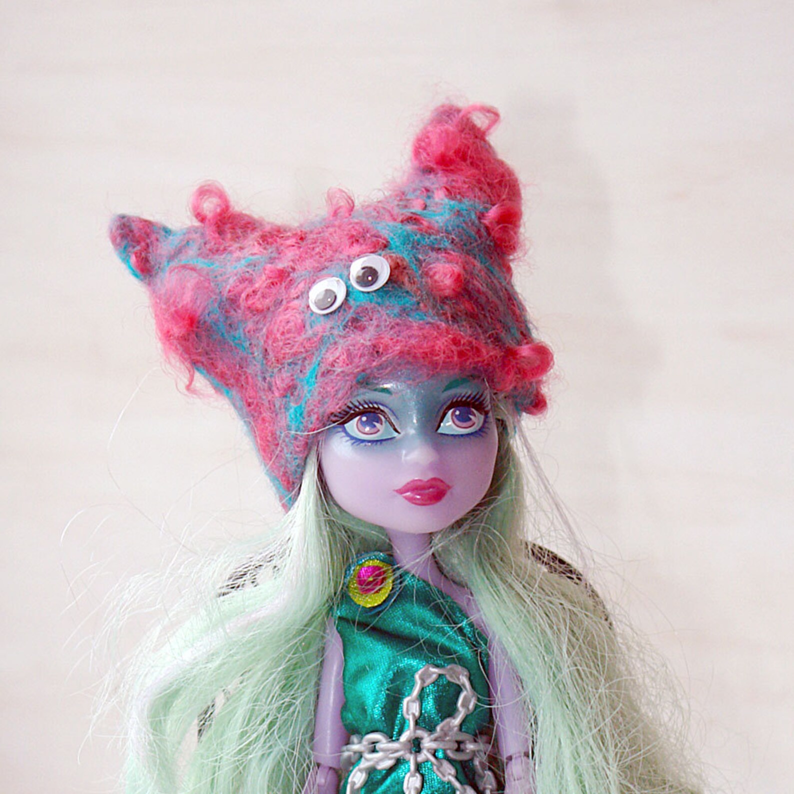 Monster Doll Wool Hat Felt Hat for Dolls Handmade Teal Pink - Etsy