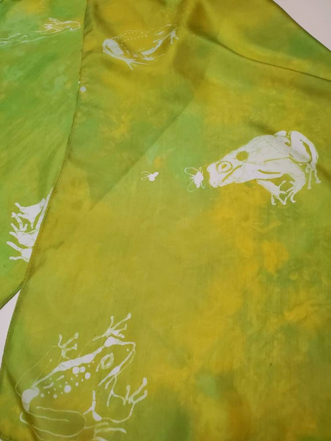 Frog Silk Scarf With Batik Designs on Green Background - Etsy