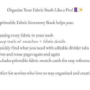 Fabric Stash Inventory Printable: Sewing Planner & Swatch Cards ...