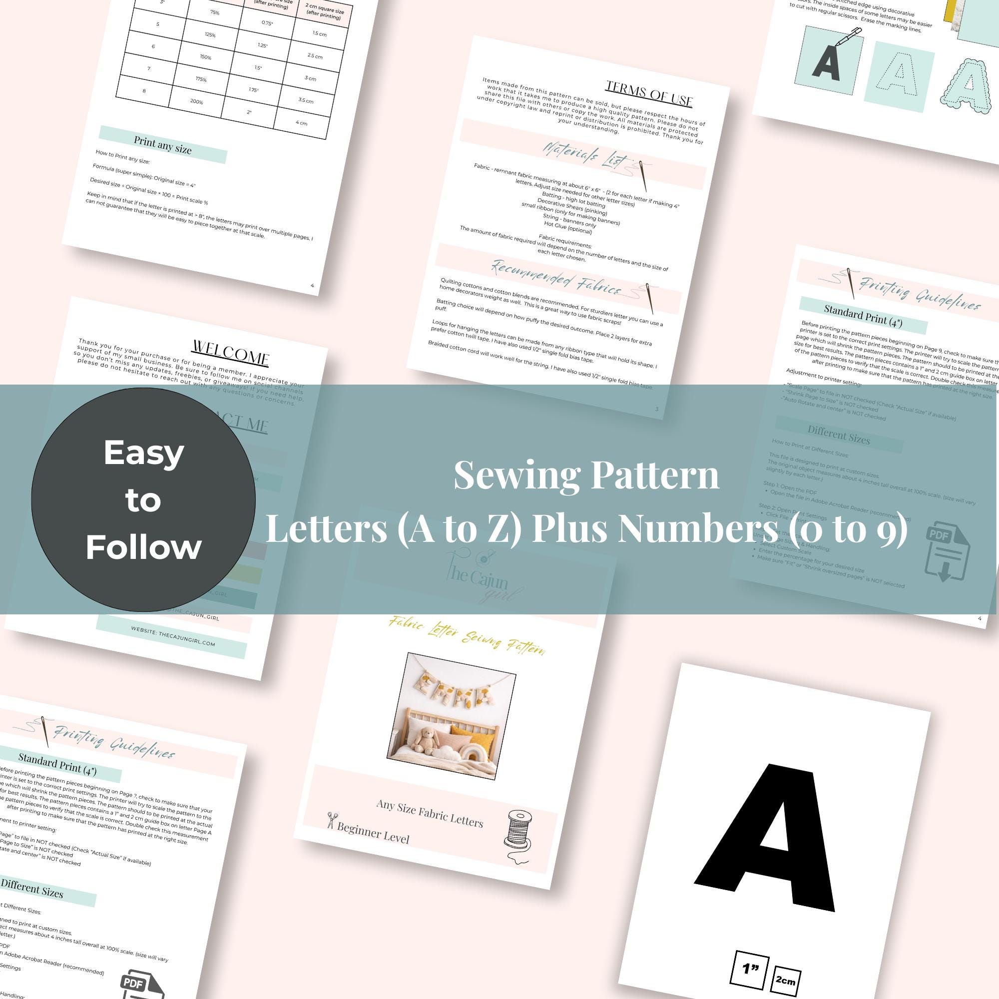 Fabric Letters and Numbers Sewing Pattern (various Sizes 3 to 8 Inches ...