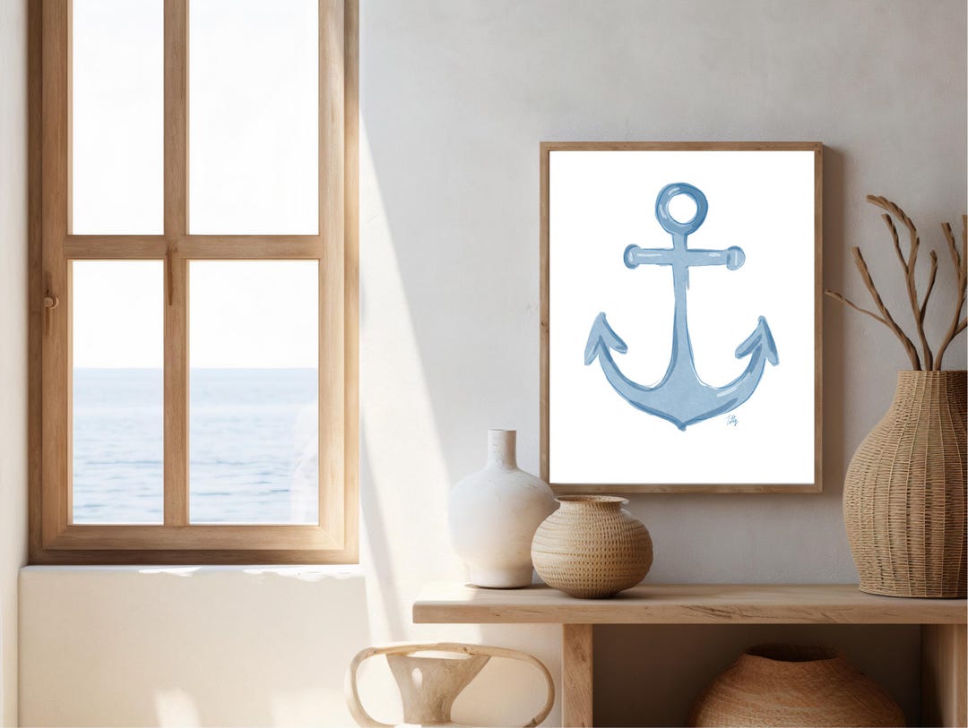 Minimal Blue Coastal Print Coastal Wall Art Chic Nautical Poster ...