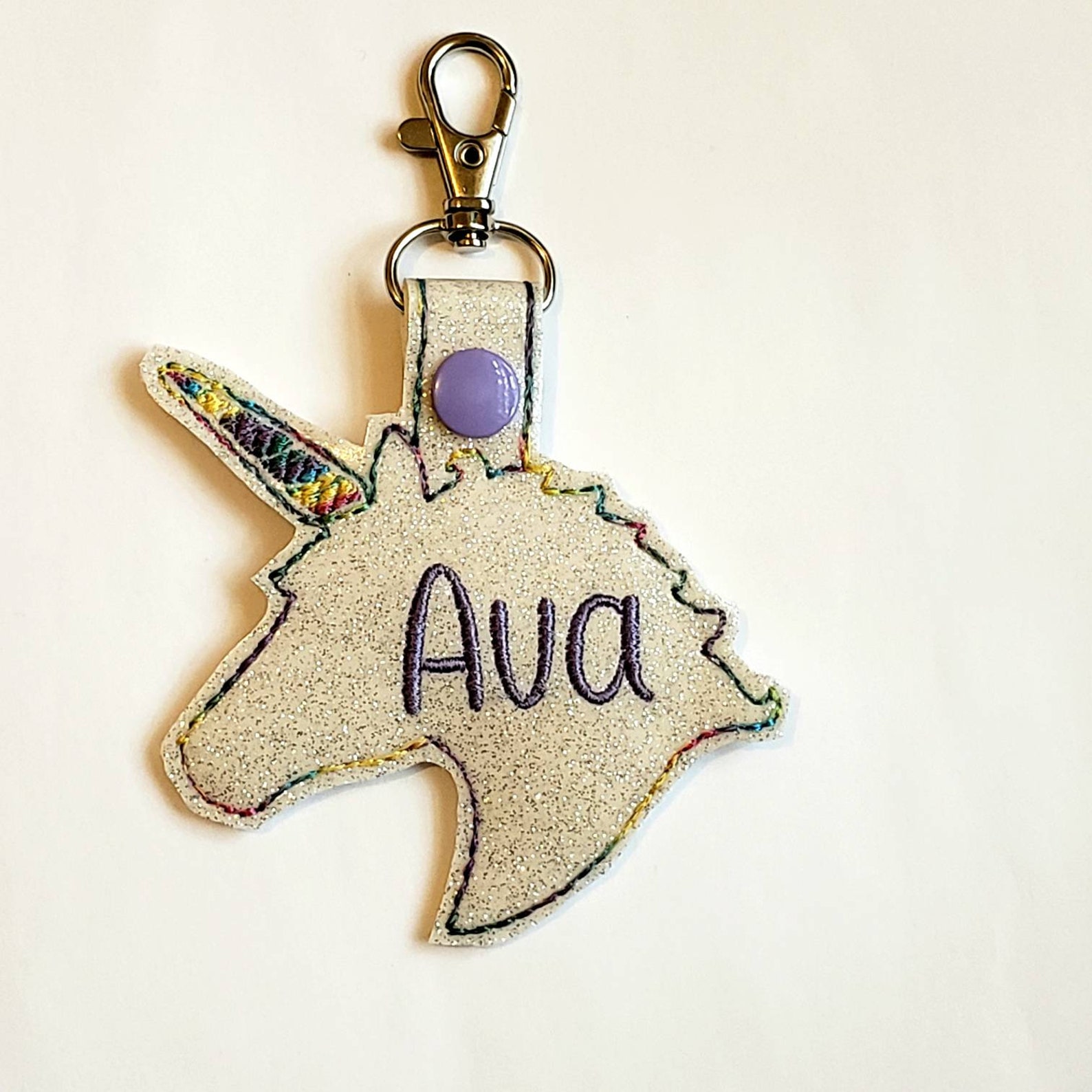 Unicorn Tag/ Key Holder With Name White Glitter Unicorn Tag - Etsy