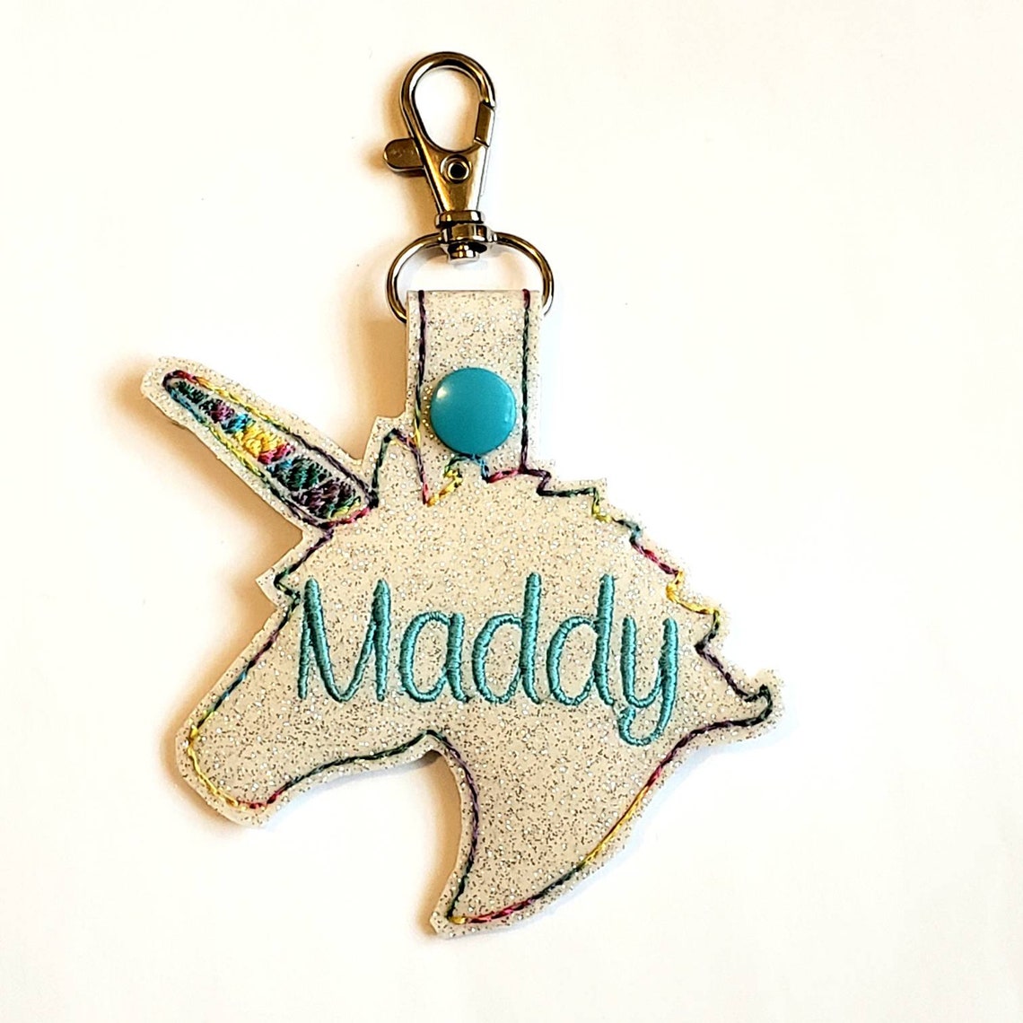 Unicorn Tag/ Key Holder With Name White Glitter Unicorn Tag - Etsy