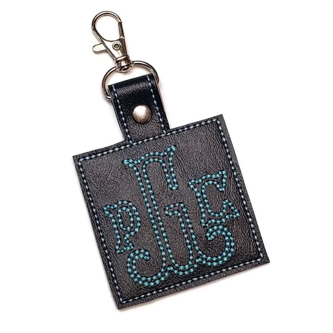 Handmade Oversize Snap Tab With Monogram Embroidered - Bag Tag - Large ...