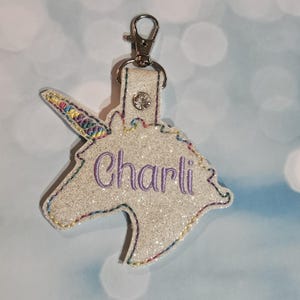 Unicorn Tag/ Key Holder With Name- White Glitter Unicorn Tag Name ...