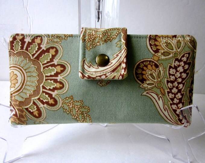 Handmade Women Wallet Light Green and Brown Floral ID Clear Pocket - Etsy