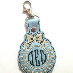 Bow and Pearls Handmade Key Fob / Key Holder With Monogram Embroidered ...