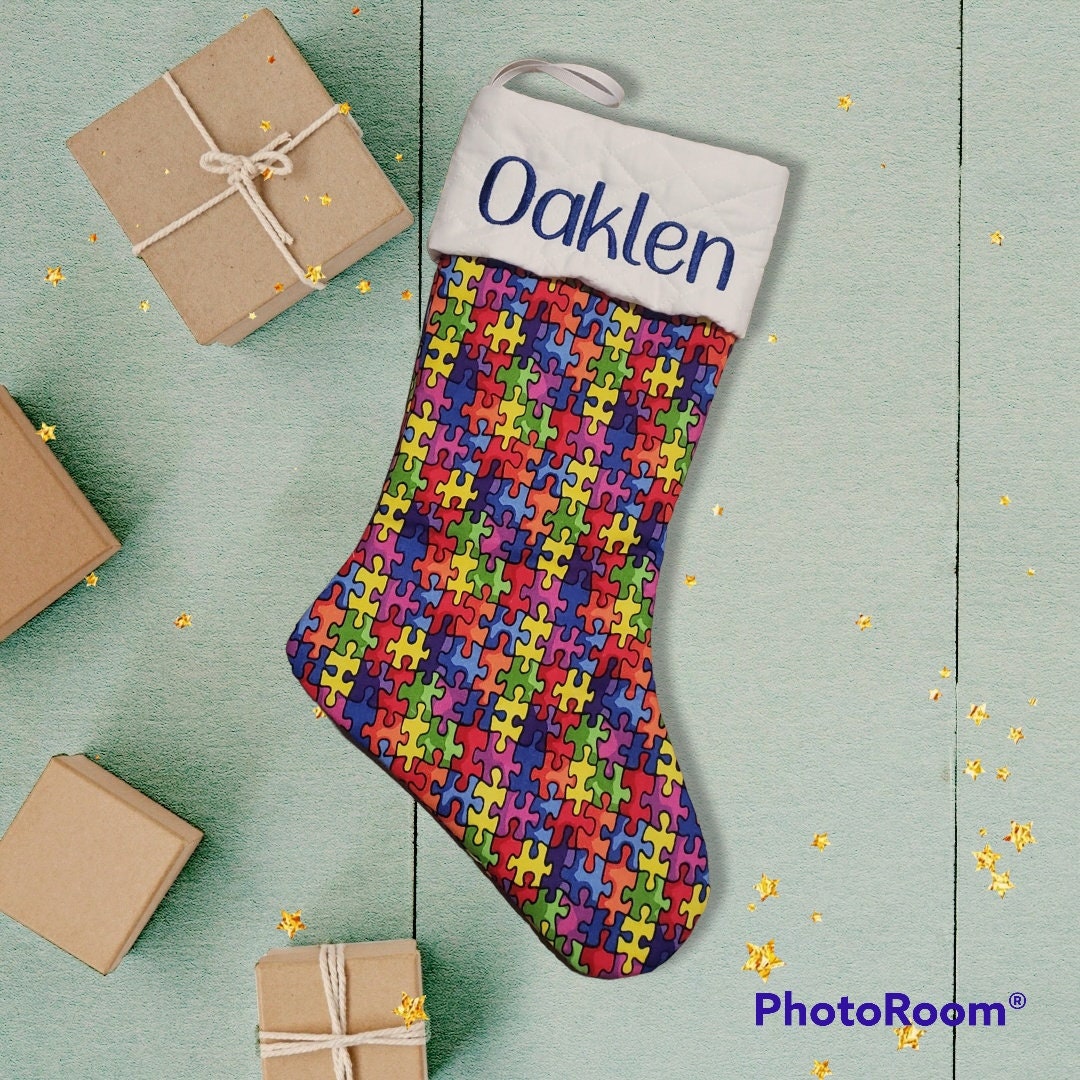 Puzzle and Colors - Bright Colors Autism Stocking - Personalized Gift ...