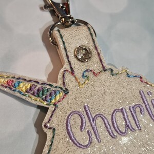 Unicorn Tag/ Key Holder With Name- White Glitter Unicorn Tag Name ...