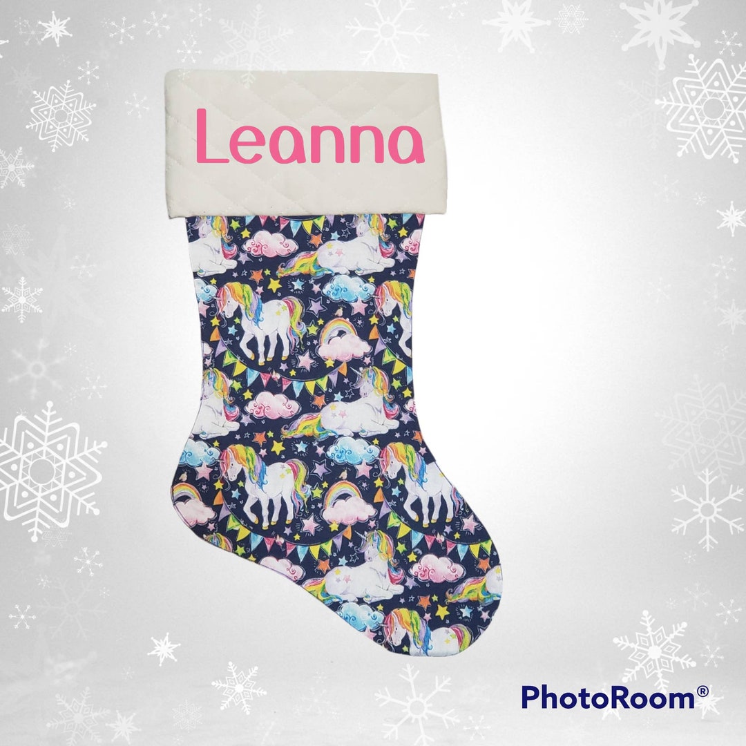 Unicorn Stocking With Name Embroidered Christmas Unicorns, Rainbows and ...