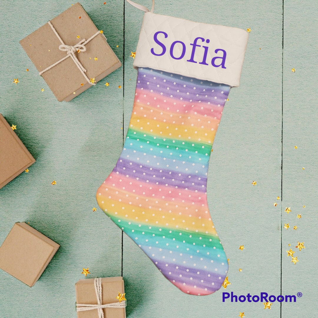 Rainbow and Dots Rainbow Stocking Pastel Colors Stripes and Dots ...